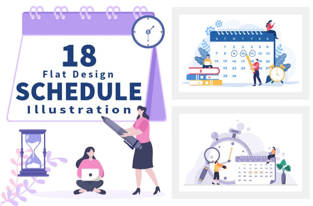 18 Planning Schedule or Time Management Calendar Illustrations ...