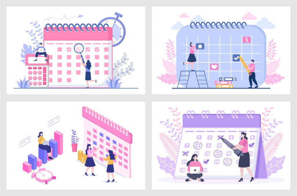 18 Planning Schedule or Time Management Calendar Illustrations ...