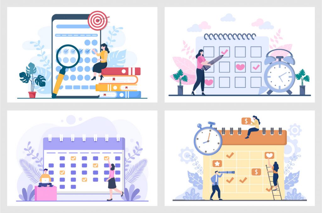 18 Planning Schedule or Time Management Calendar Illustrations ...
