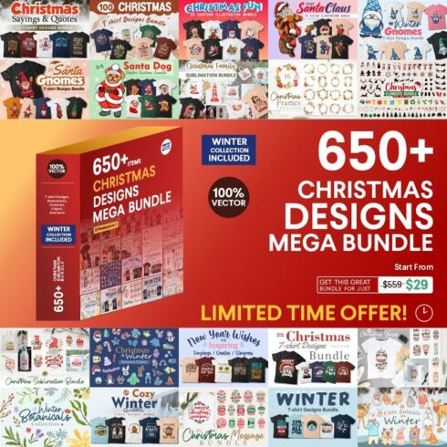 Christmas Designs Mega Bundle: Illustrations, T-shirt designs ...
