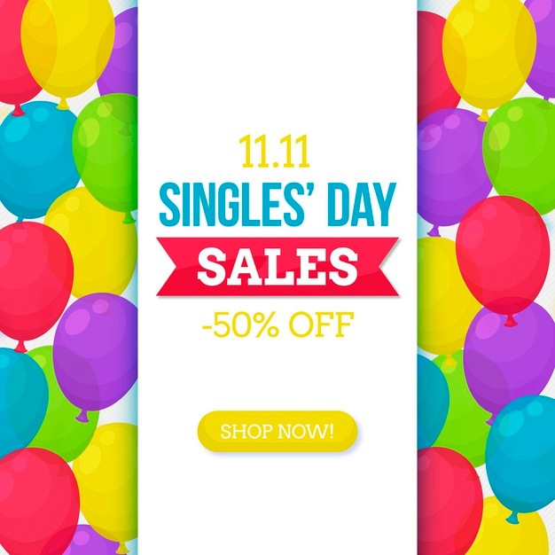Free Colorful Balloons Singles' Day Banner – MasterBundles
