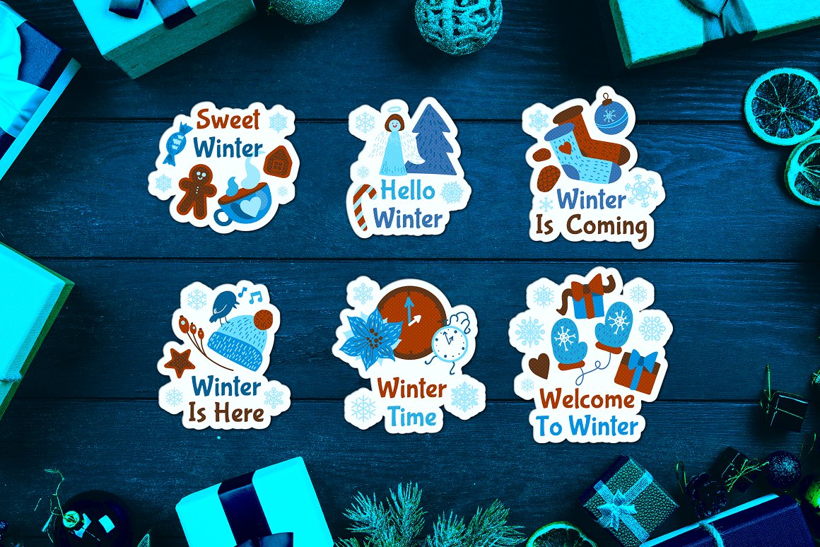Winter Cartoon Badges Set – MasterBundles