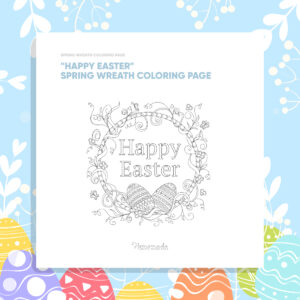 "Happy Easter" Spring Wreath Coloring Page – MasterBundles