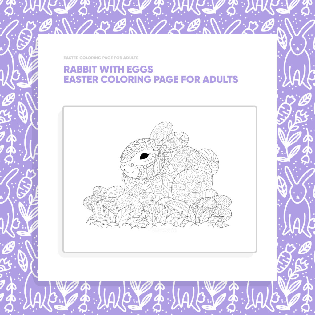 Rabbit with Eggs Easter Coloring Page for Adults – MasterBundles