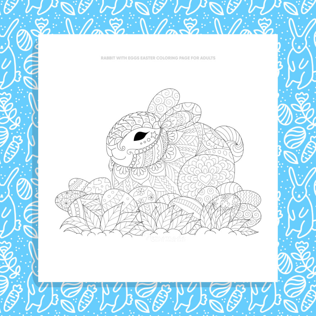 Rabbit with Eggs Easter Coloring Page for Adults – MasterBundles
