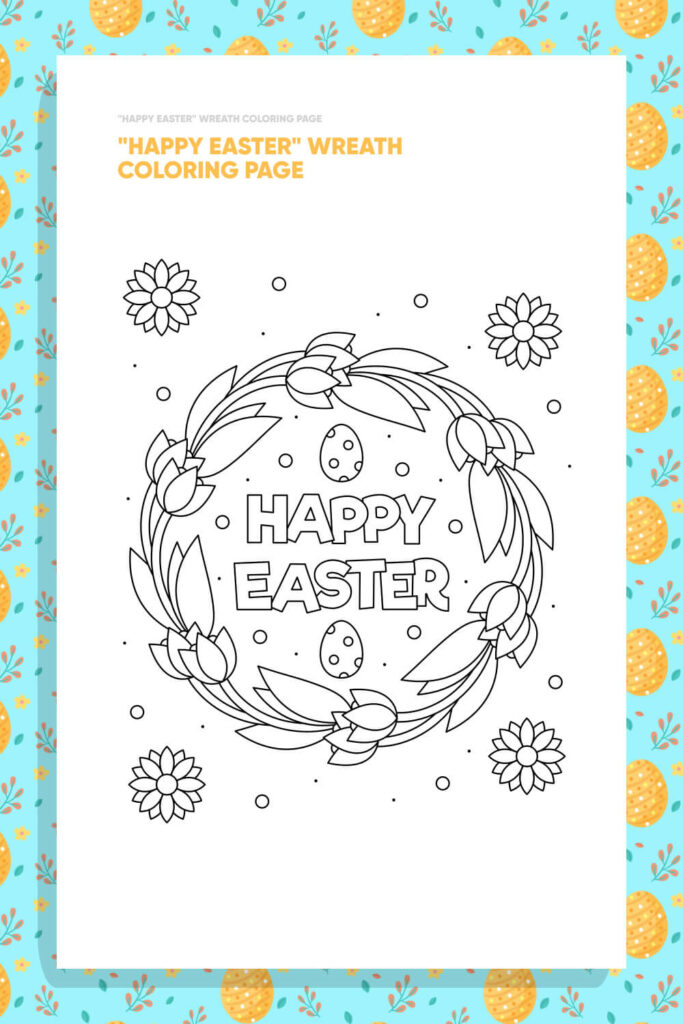 "Happy Easter" Wreath Coloring Page – MasterBundles