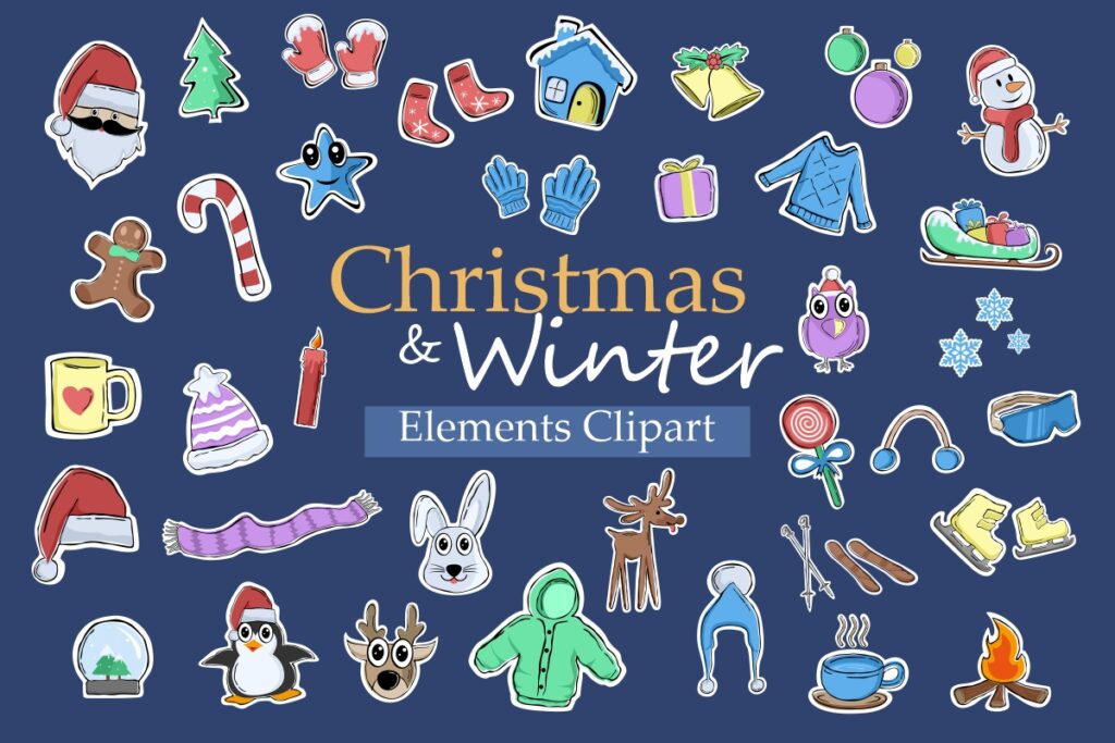 Christmas Winter Elements Clipart Bundle – MasterBundles