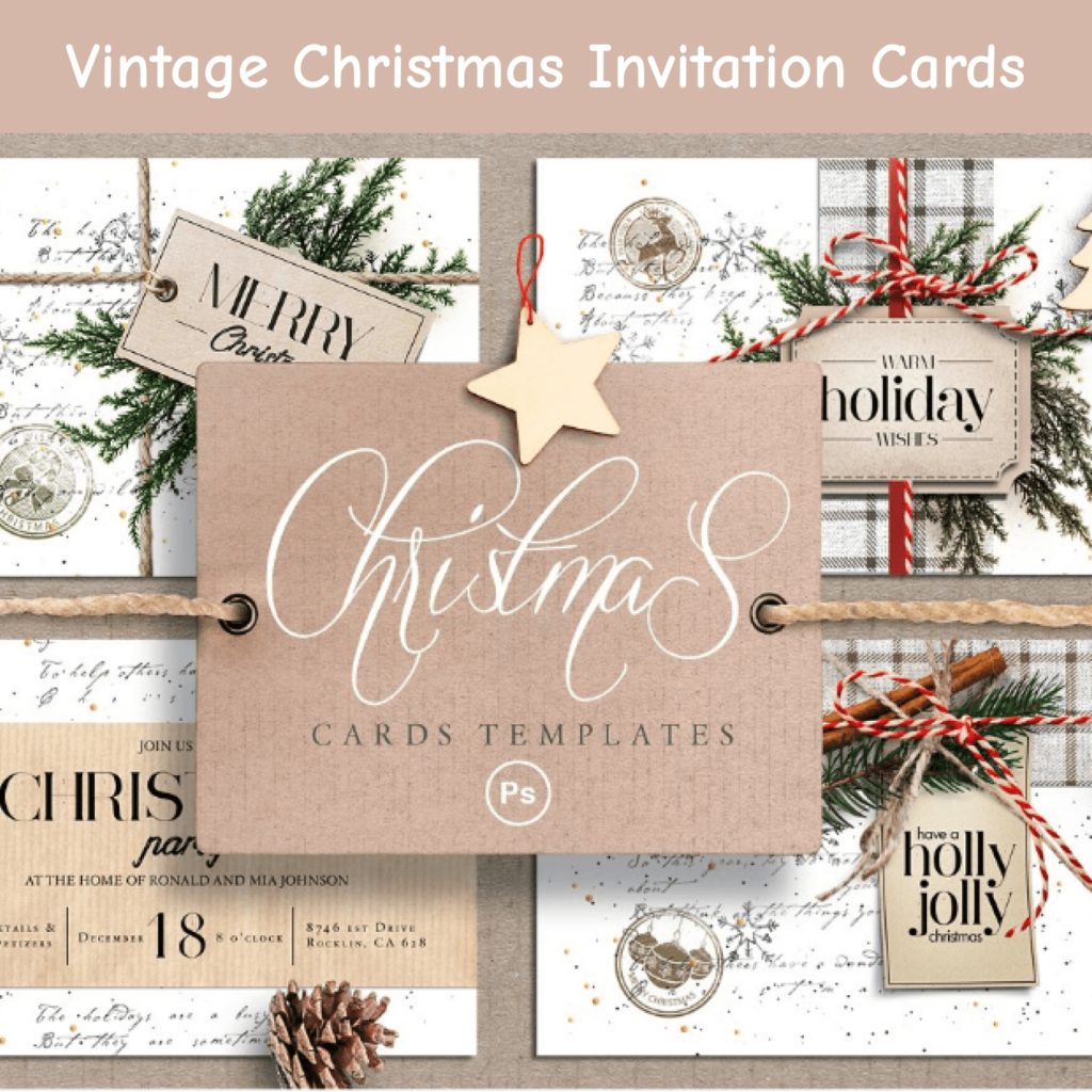 Vintage Christmas Invitation Cards – MasterBundles