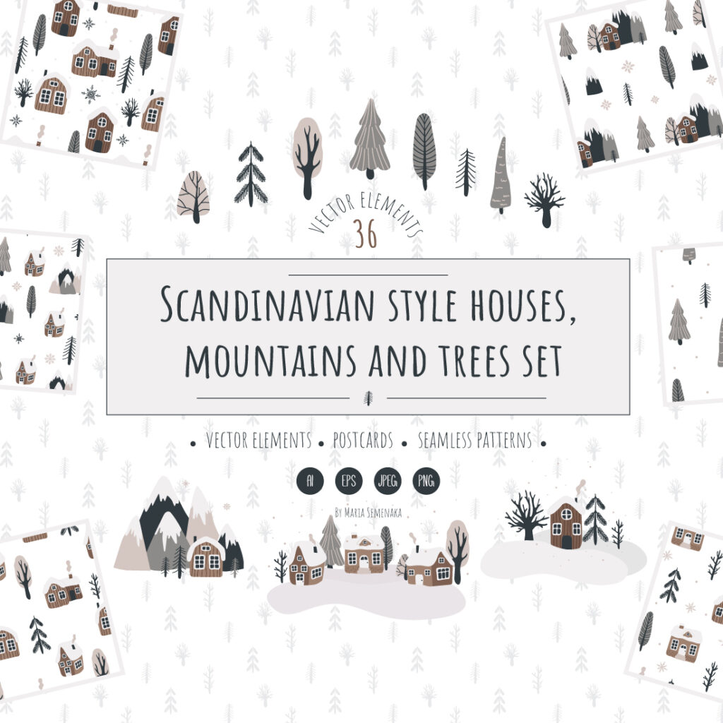 Collection of vector elements in Scandinavian style - MasterBundles
