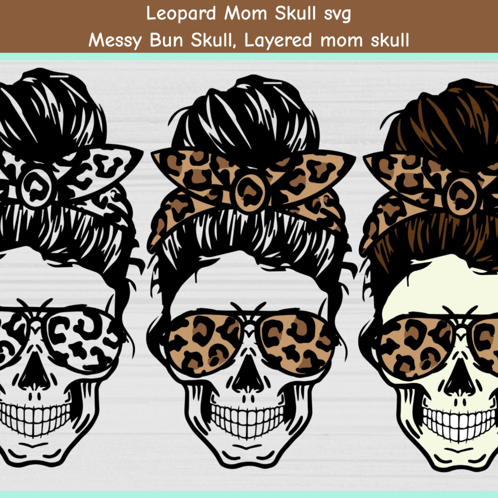 Leopard Mom Skull SVG, Messy Bun Skull – MasterBundles