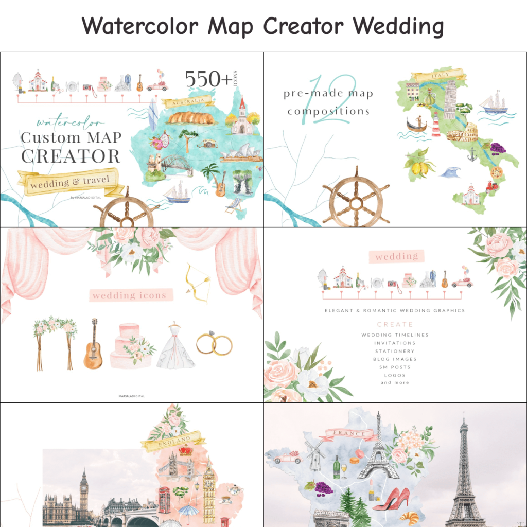 Watercolor Map Creator Wedding – MasterBundles