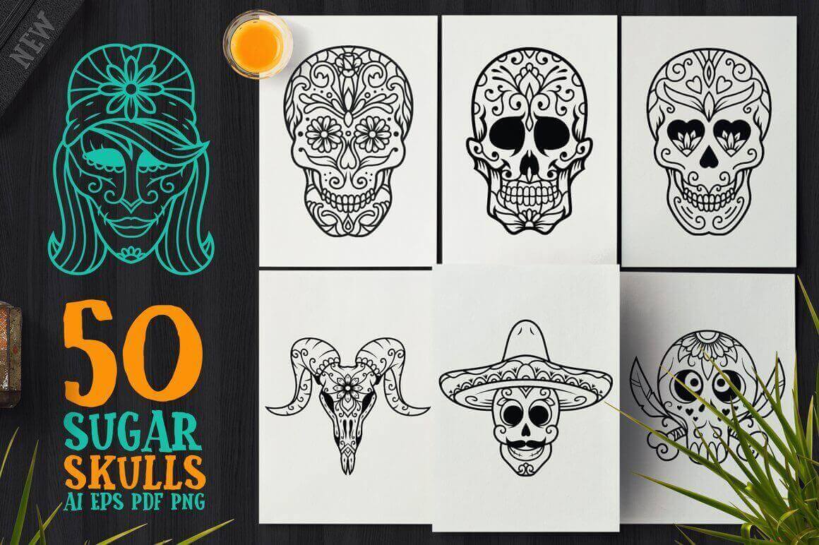 50 Vector Sugar Skulls SVG Bundle – MasterBundles