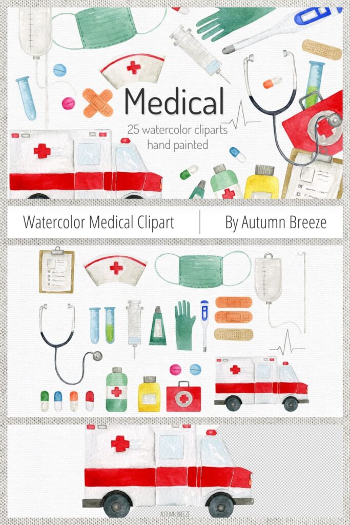 Watercolor Medical Clipart – MasterBundles