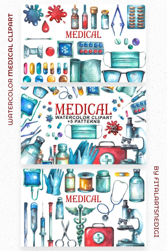 Watercolor Medical Clipart – MasterBundles