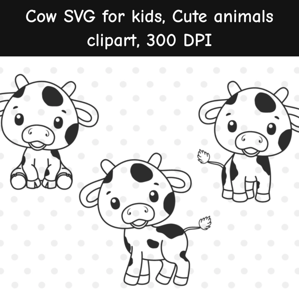 Cow SVG For Kids, Cute Animals Clipart, 300 DPI – MasterBundles