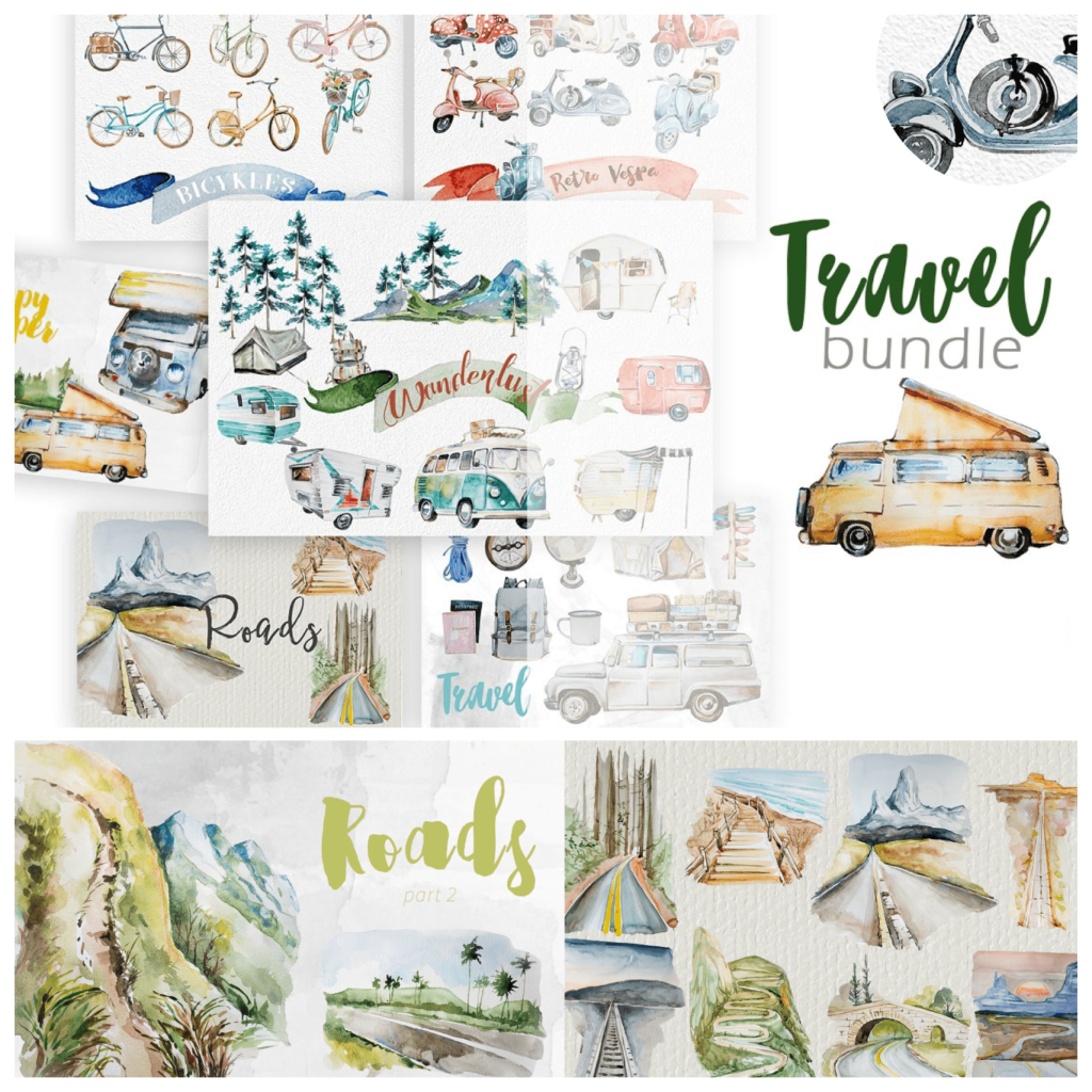 Watercolor Travel Clipart Bundle – MasterBundles