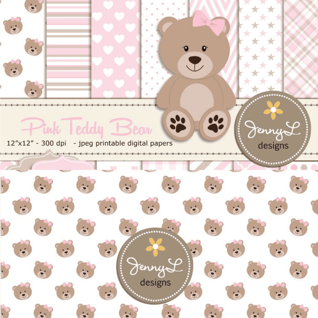 Pink Teddy Bear Digital Paper – MasterBundles