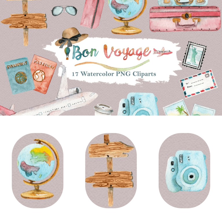 Watercolor Travel World Clipart Set – MasterBundles