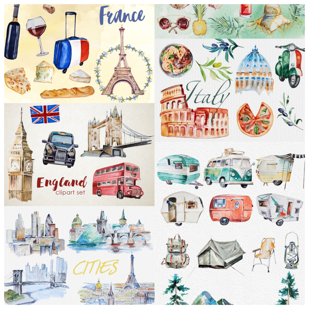 Watercolor Travel Clipart Bundle – MasterBundles