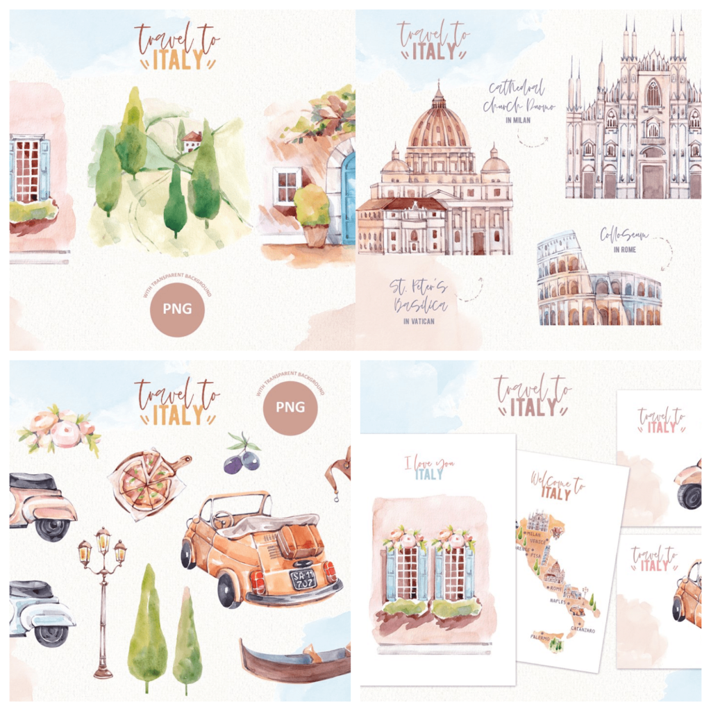 Travel to Italy - Watercolor Clipart – MasterBundles