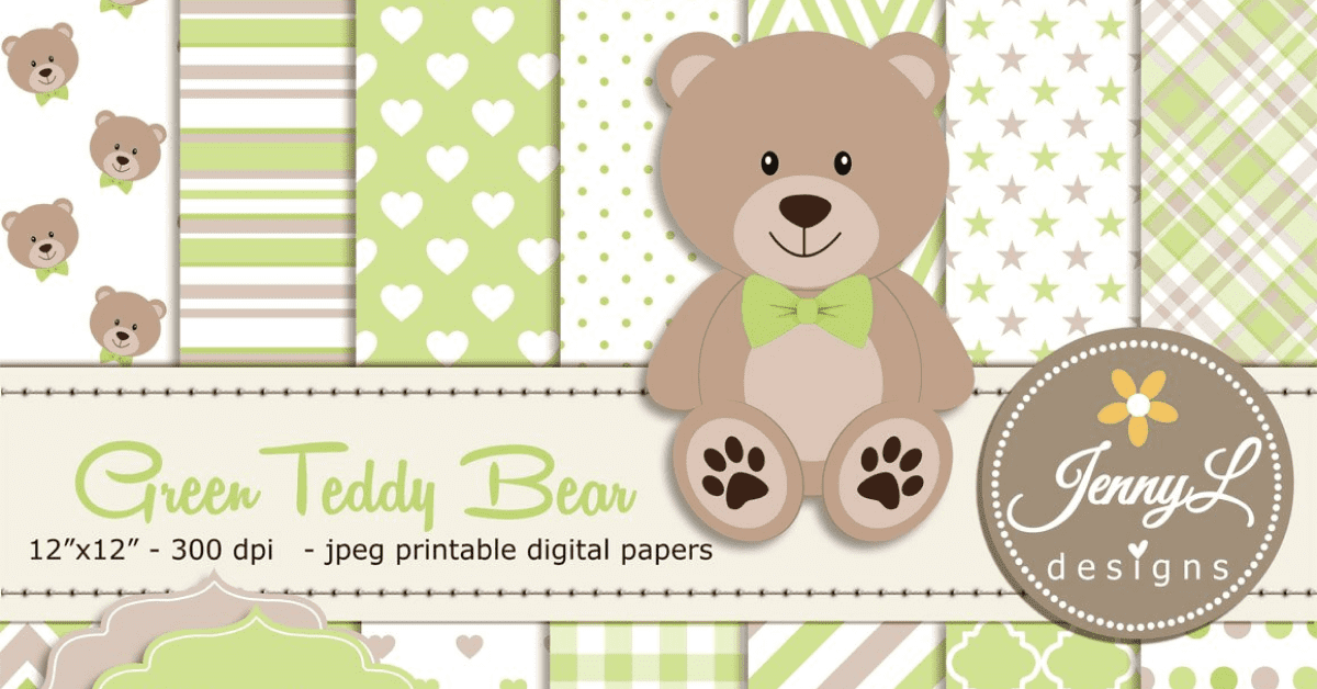 Green Teddy Bear Digital Paper – MasterBundles