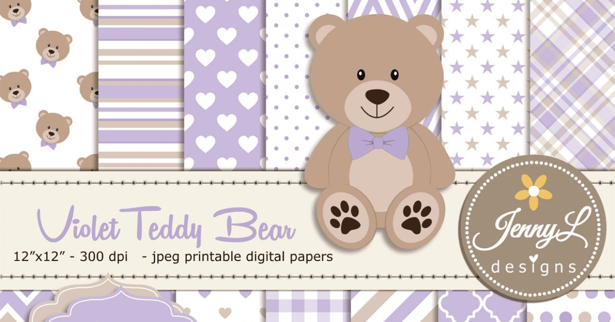 Violet Teddy Bear Digital Paper – MasterBundles