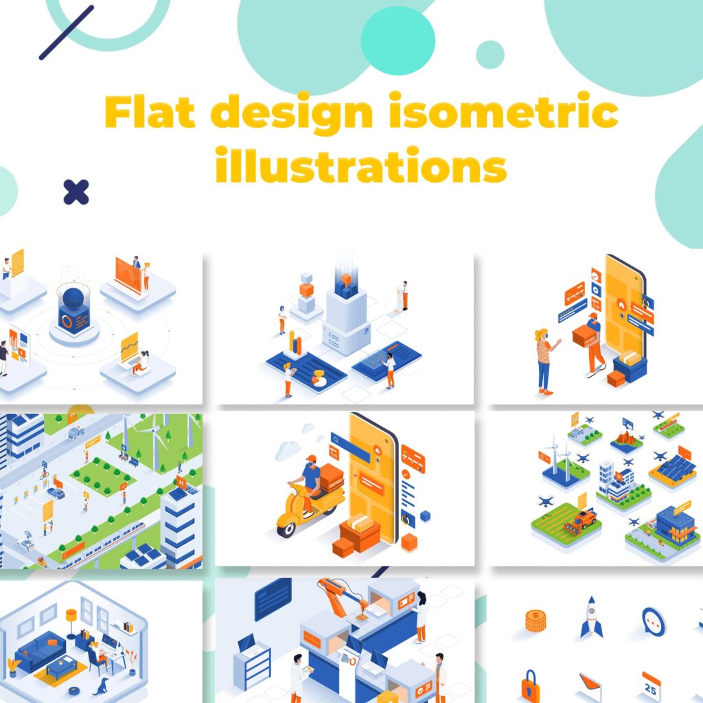 Flat Design Isometric Illustrations – MasterBundles