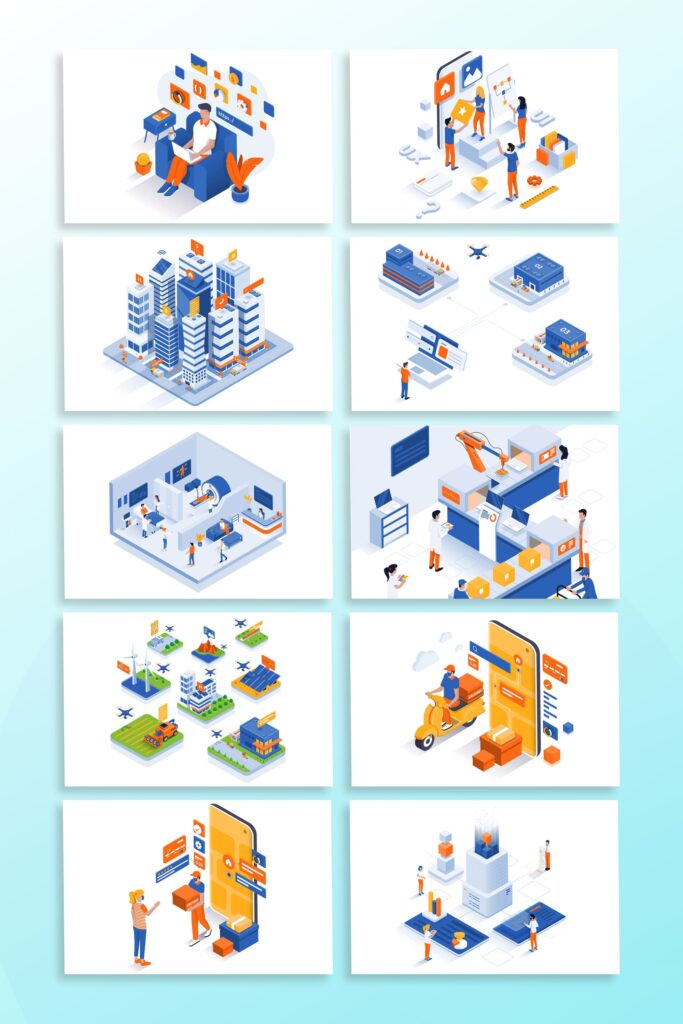 Flat Design Isometric Illustrations – MasterBundles