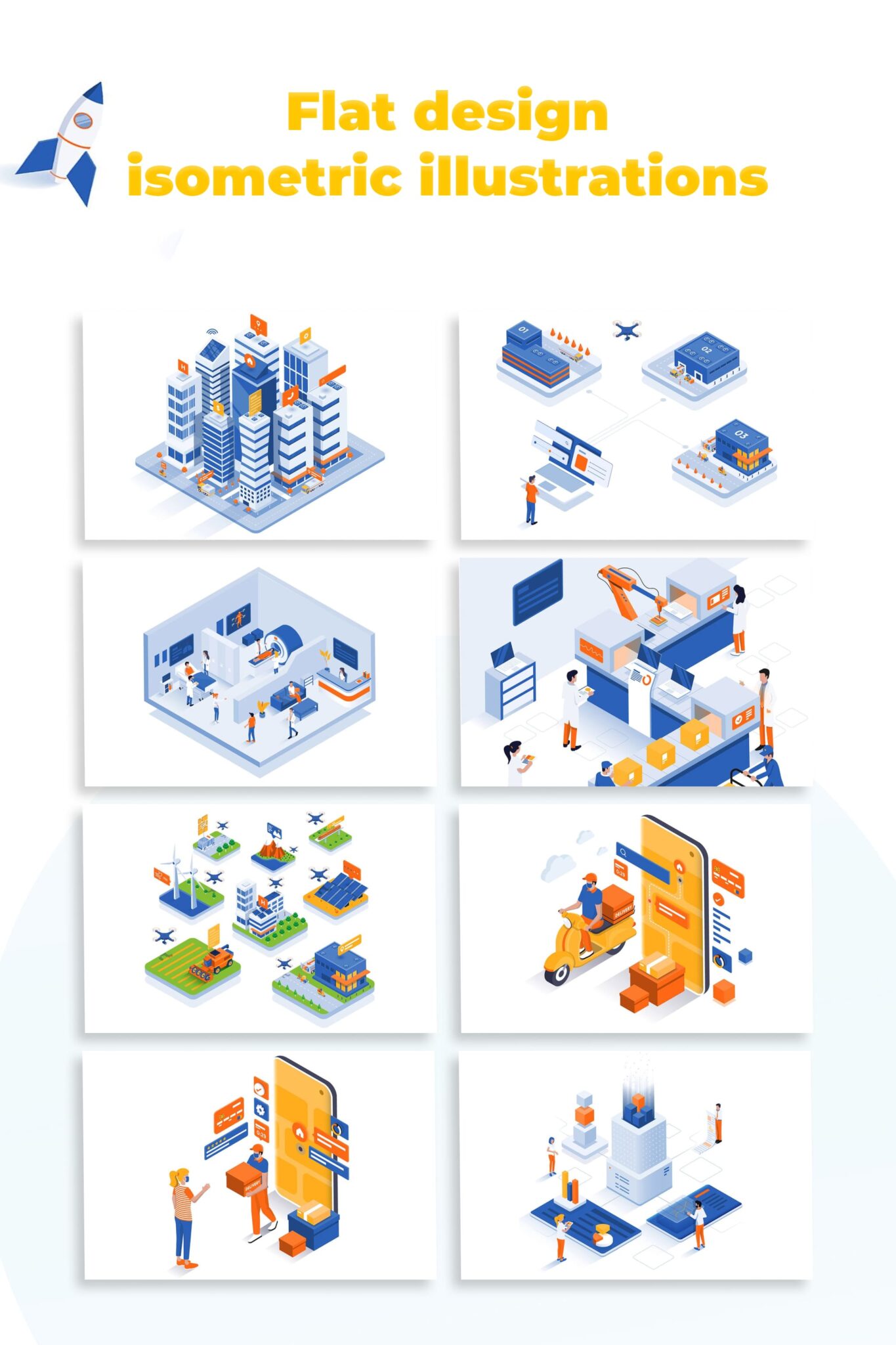 Flat Design Isometric Illustrations – MasterBundles