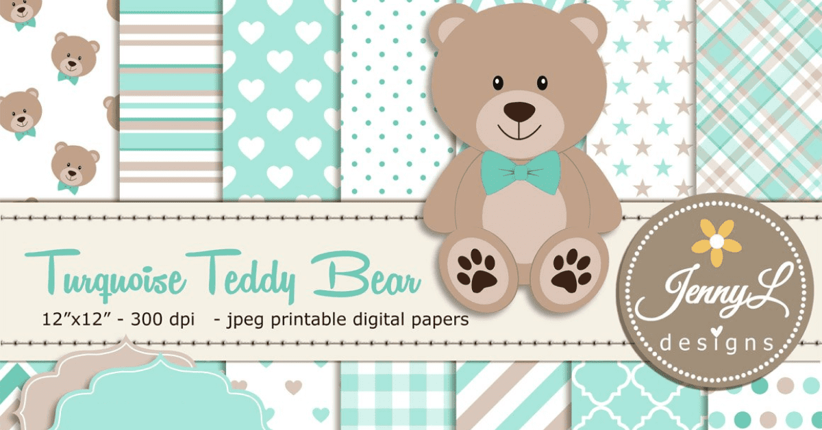 Turquoise Teddy Bear Digital Paper – MasterBundles