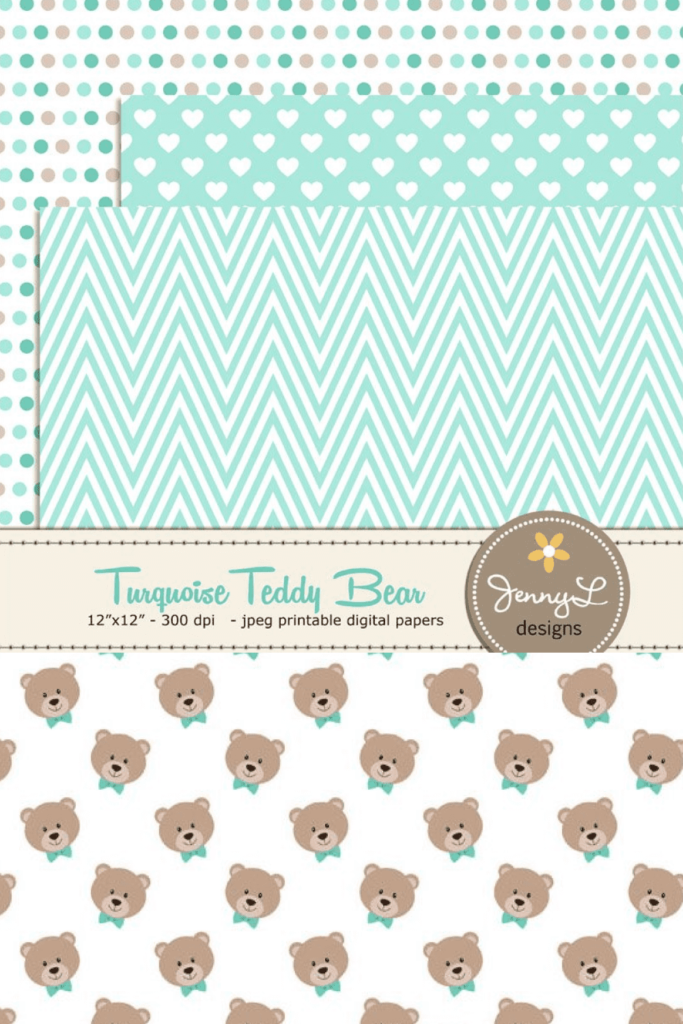 Turquoise Teddy Bear Digital Paper – MasterBundles