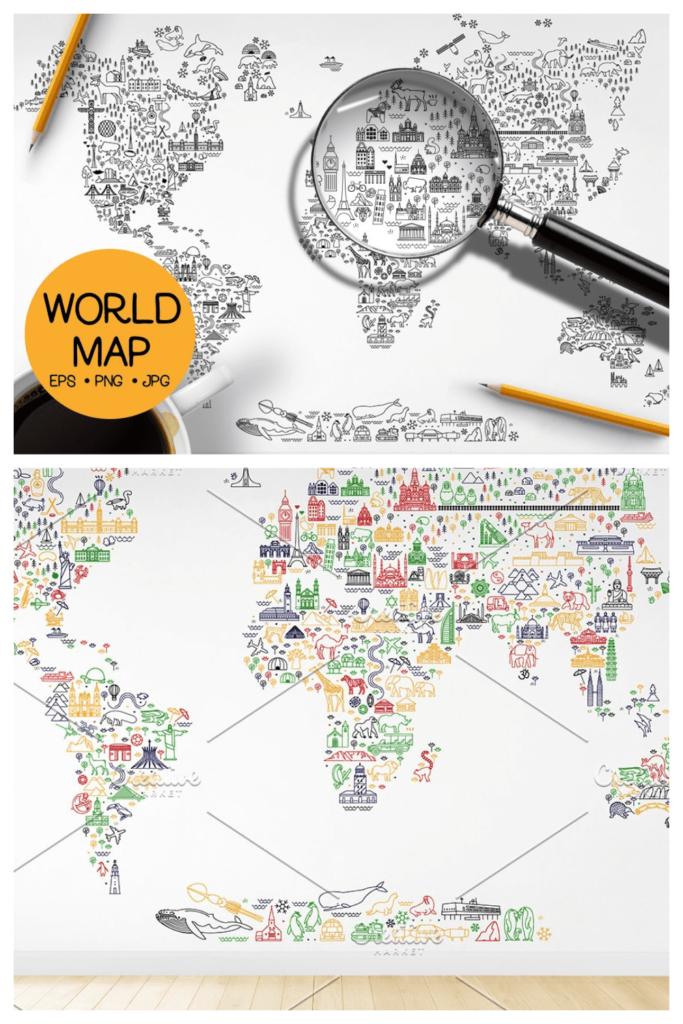 World Travel Line Icons Map – MasterBundles