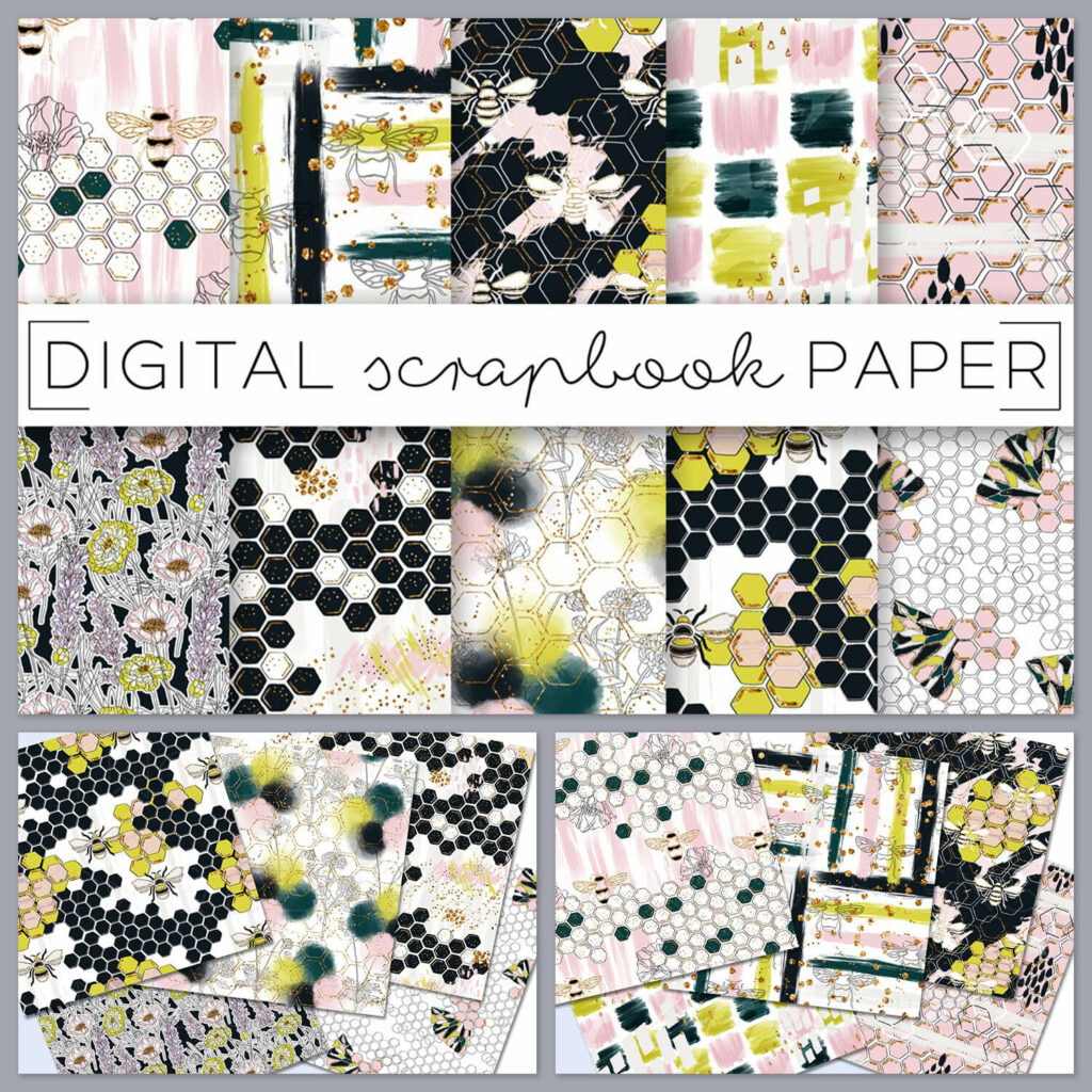 Hexagons Bumble Bees Digital Paper – MasterBundles