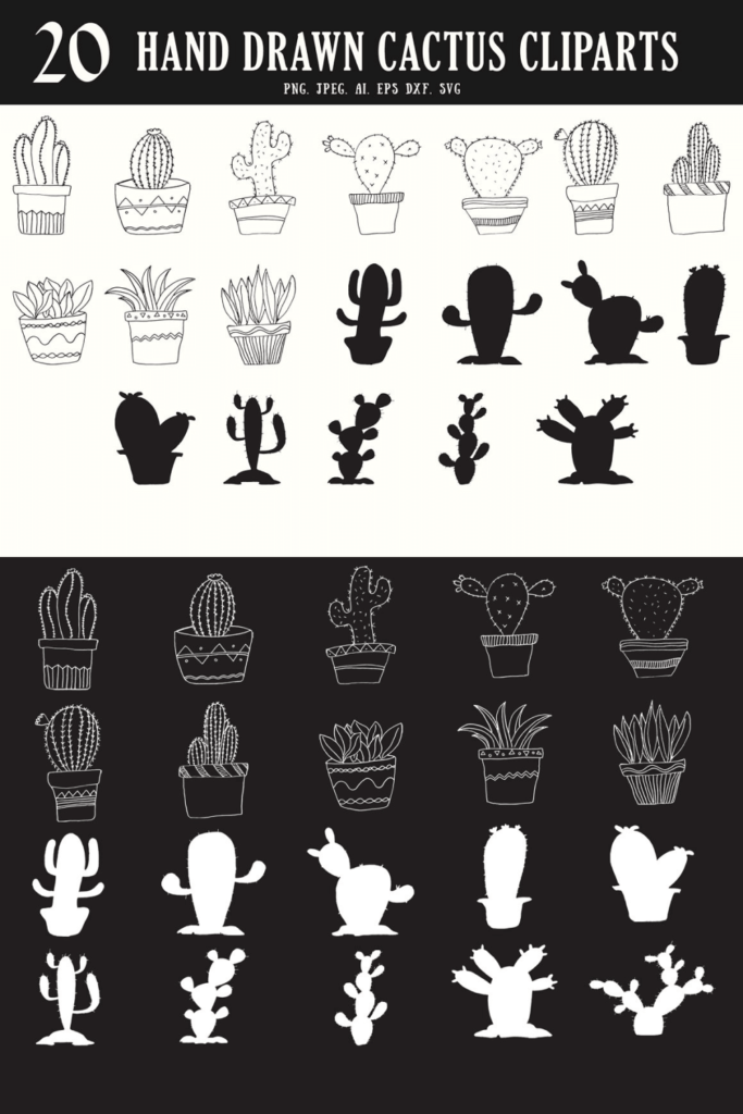 20 HandDrawn Cactus Cliparts – MasterBundles