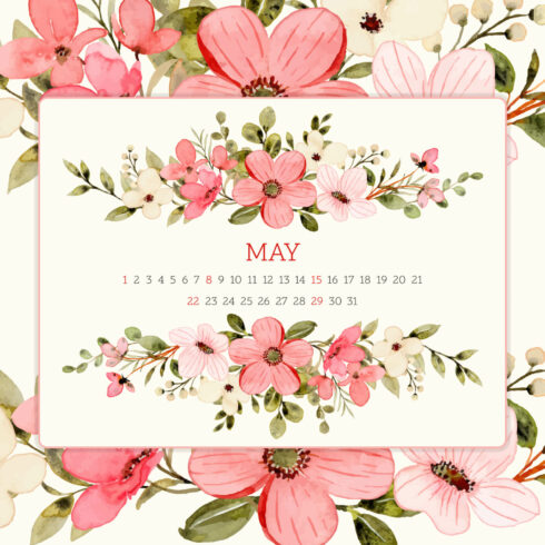 Free Pink Flower Editable May Calendar – MasterBundles