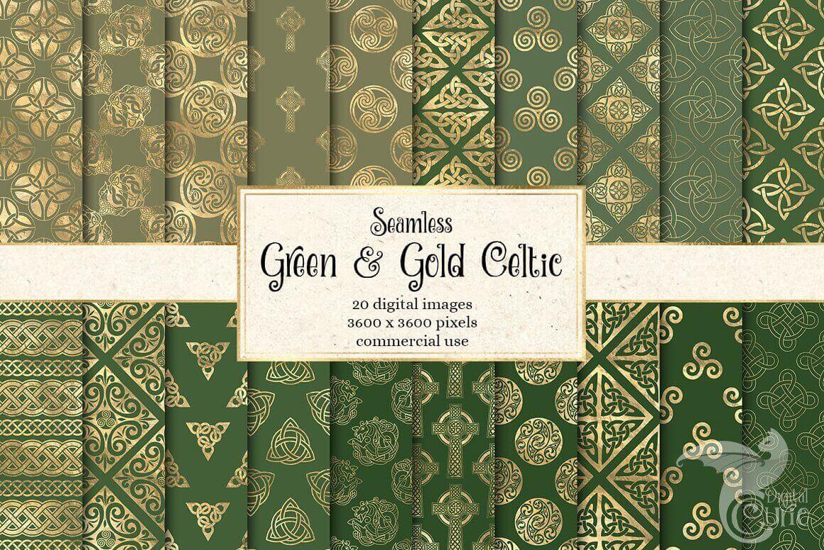Green & Gold Celtic Digital Paper – MasterBundles