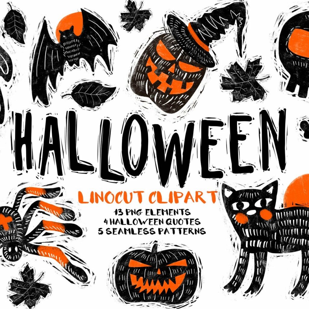 Halloween Linocut Clipart – MasterBundles