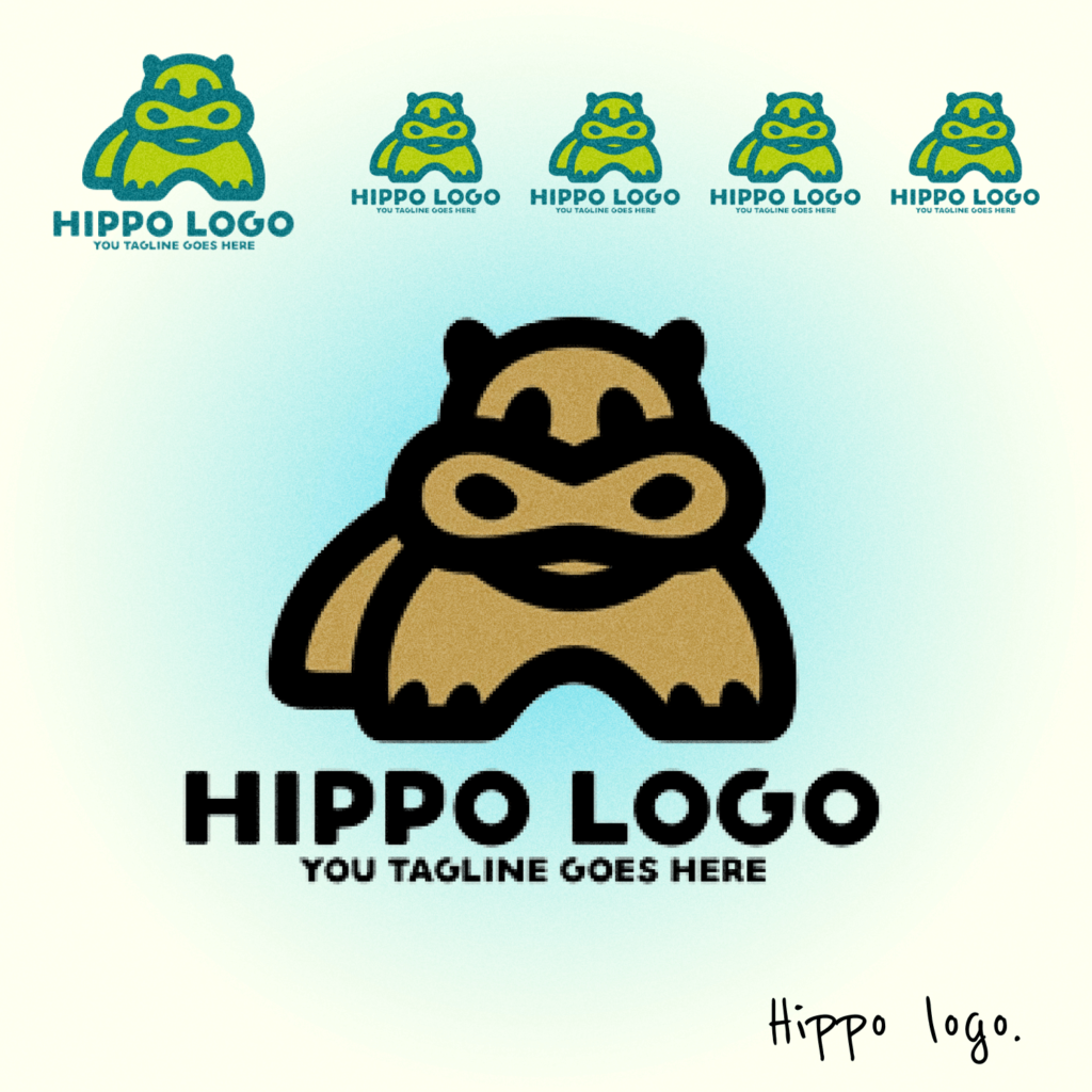 Cute Giant Hippo Standing Africa Animal Zoo Logo - MasterBundles