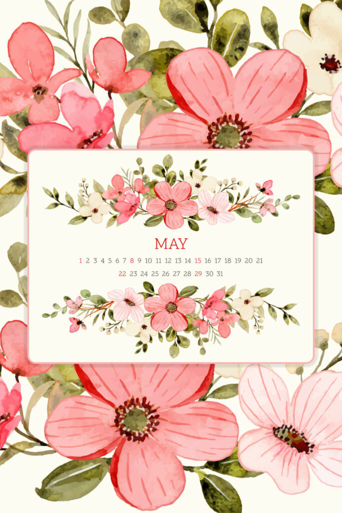Free Pink Flower Editable May Calendar – MasterBundles