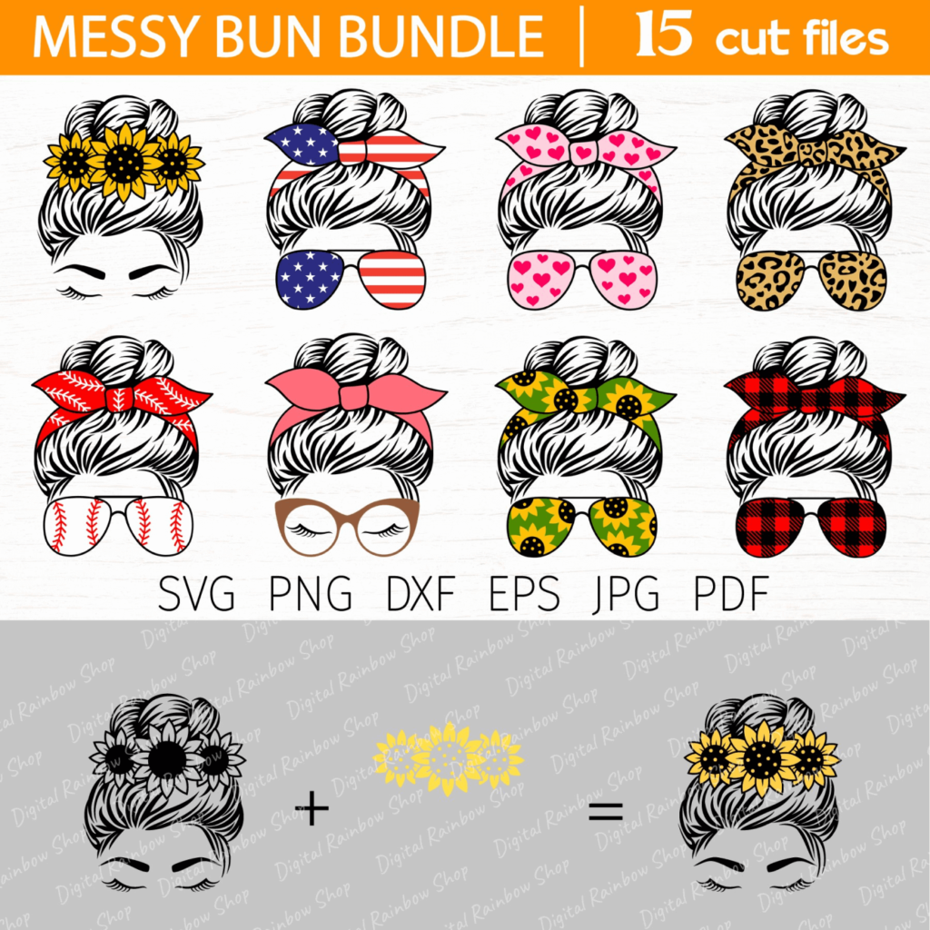 Messy Bun SVG Bundle, Mom Life SVG, Messy Bun Bandana Cut – MasterBundles