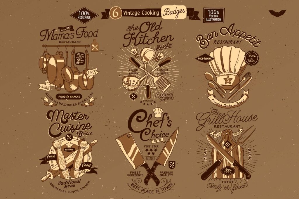 6 Vintage Cooking Badges – MasterBundles