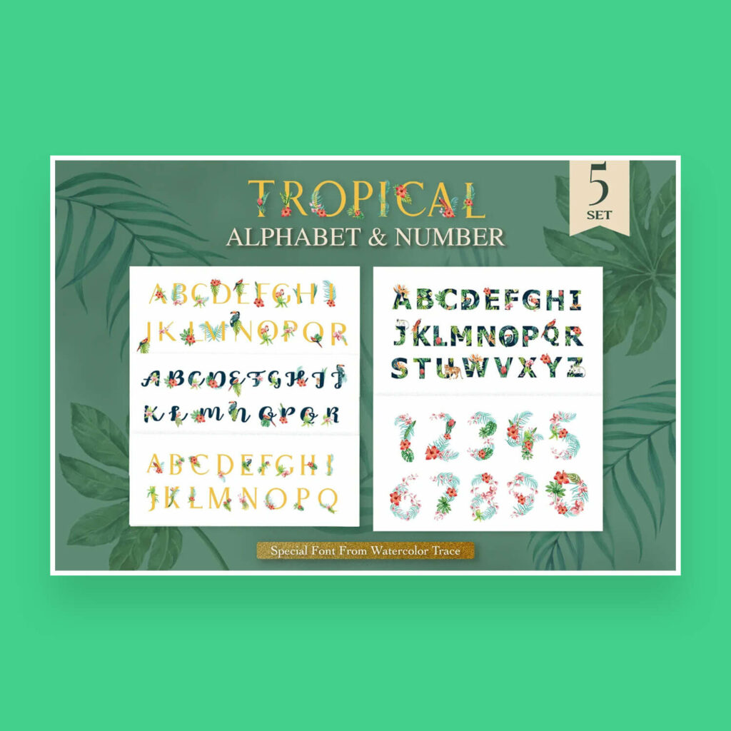 Tropical Alphabet & Number Watercolor – MasterBundles
