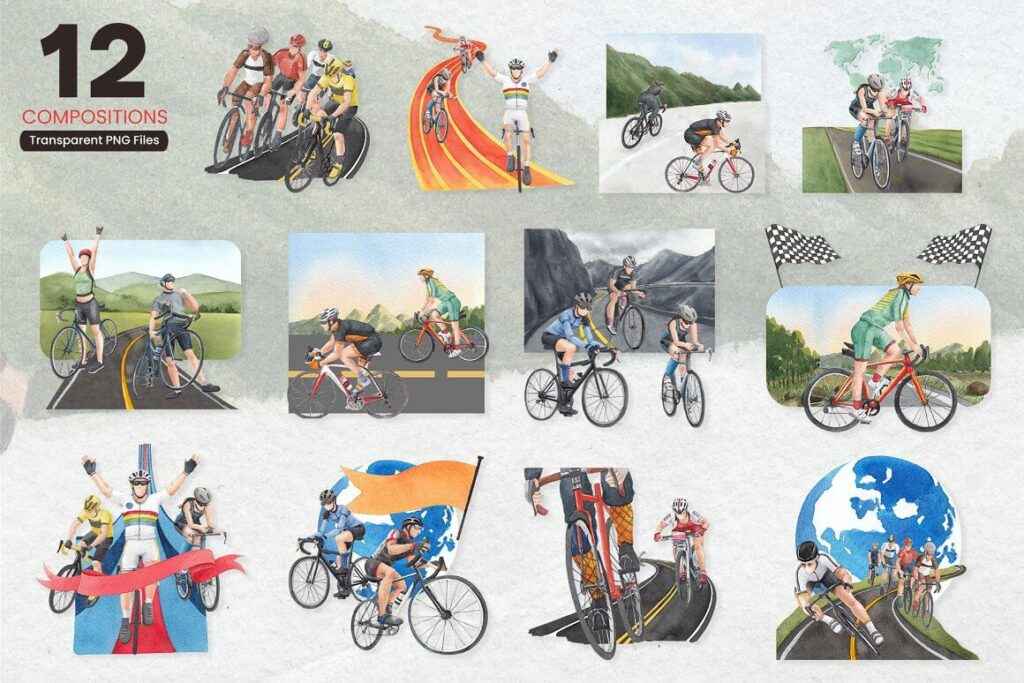 Bicycle Riding Watercolor – MasterBundles
