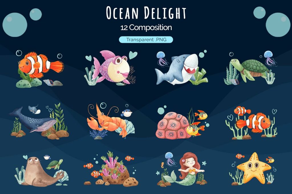 Ocean Delight Watercolor – MasterBundles