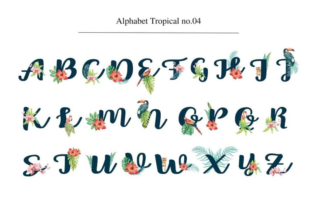 Tropical Alphabet & Number Watercolor – MasterBundles