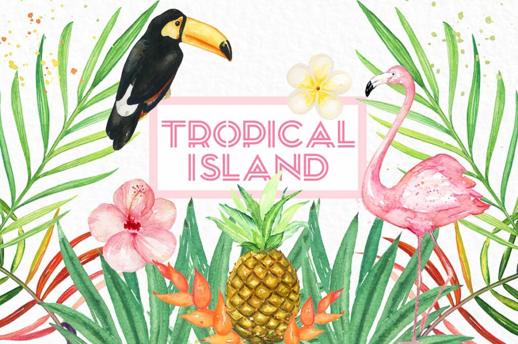 Tropical Island Watercolor Clipart – MasterBundles