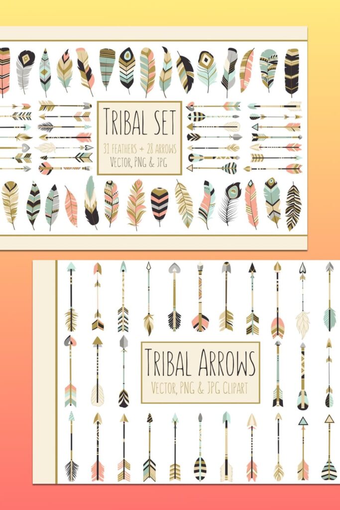 59 Arrows & Feathers Tribal Clipart | MasterBundles