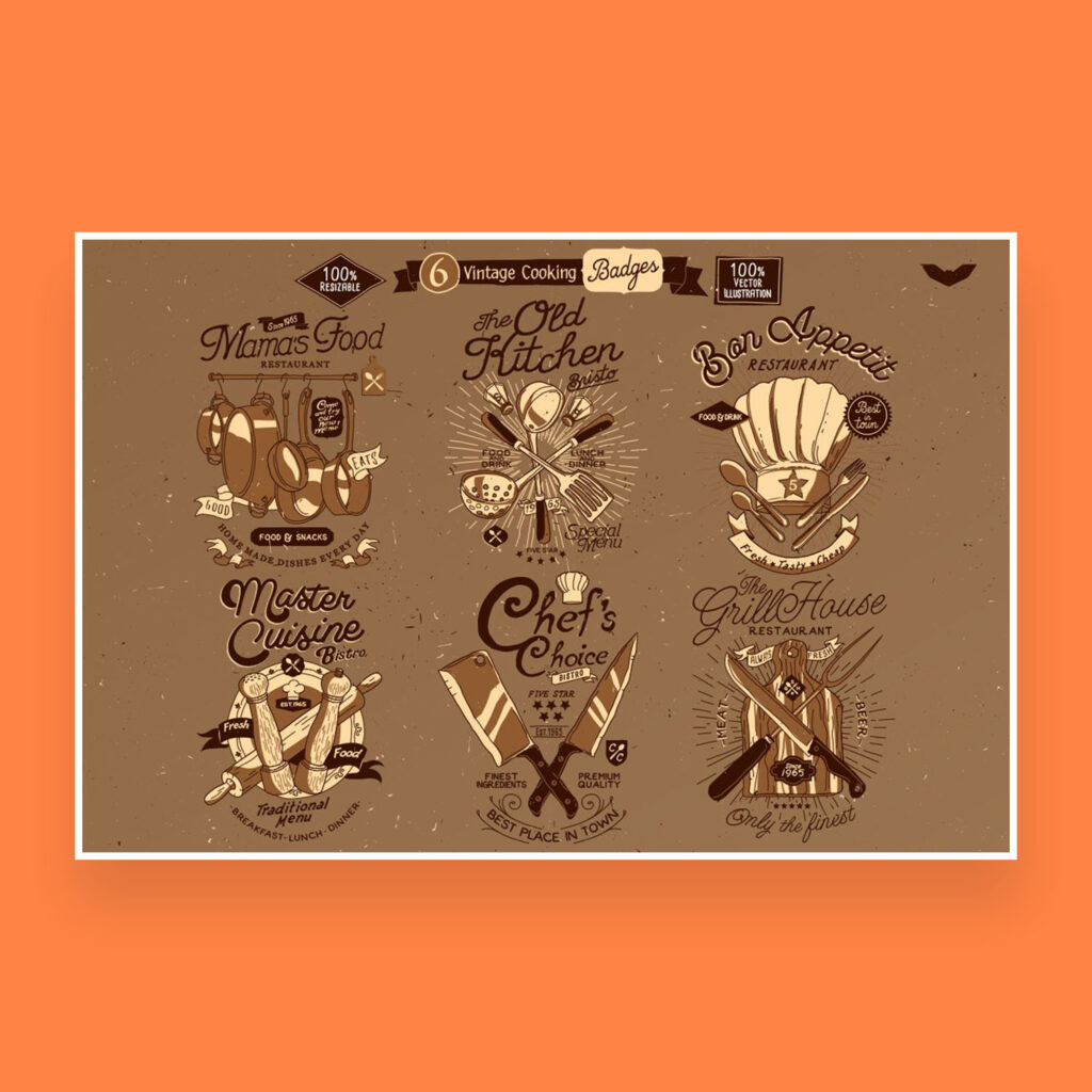 6 Vintage Cooking Badges – MasterBundles