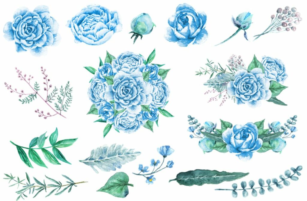 Watercolor Azure Blue Peony Clipart – MasterBundles