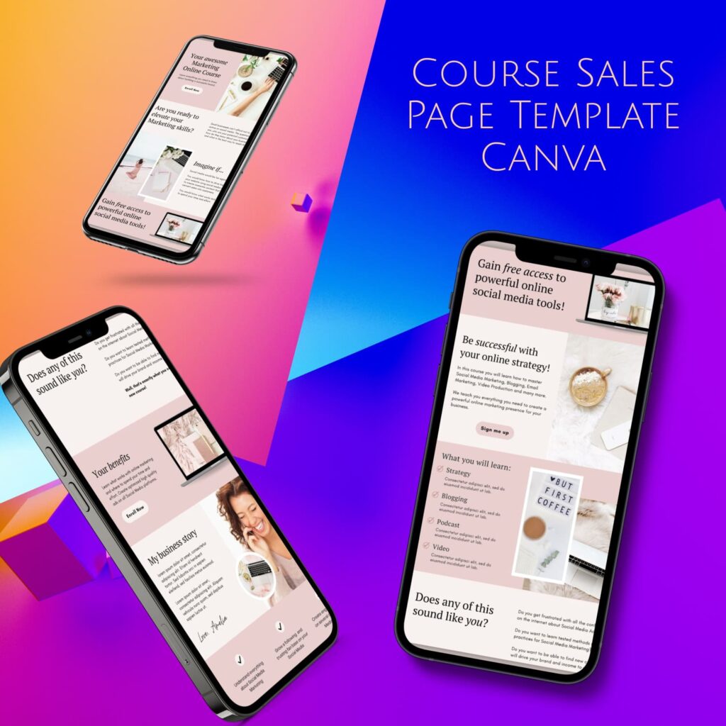 Canva Course Sales Page Template – MasterBundles
